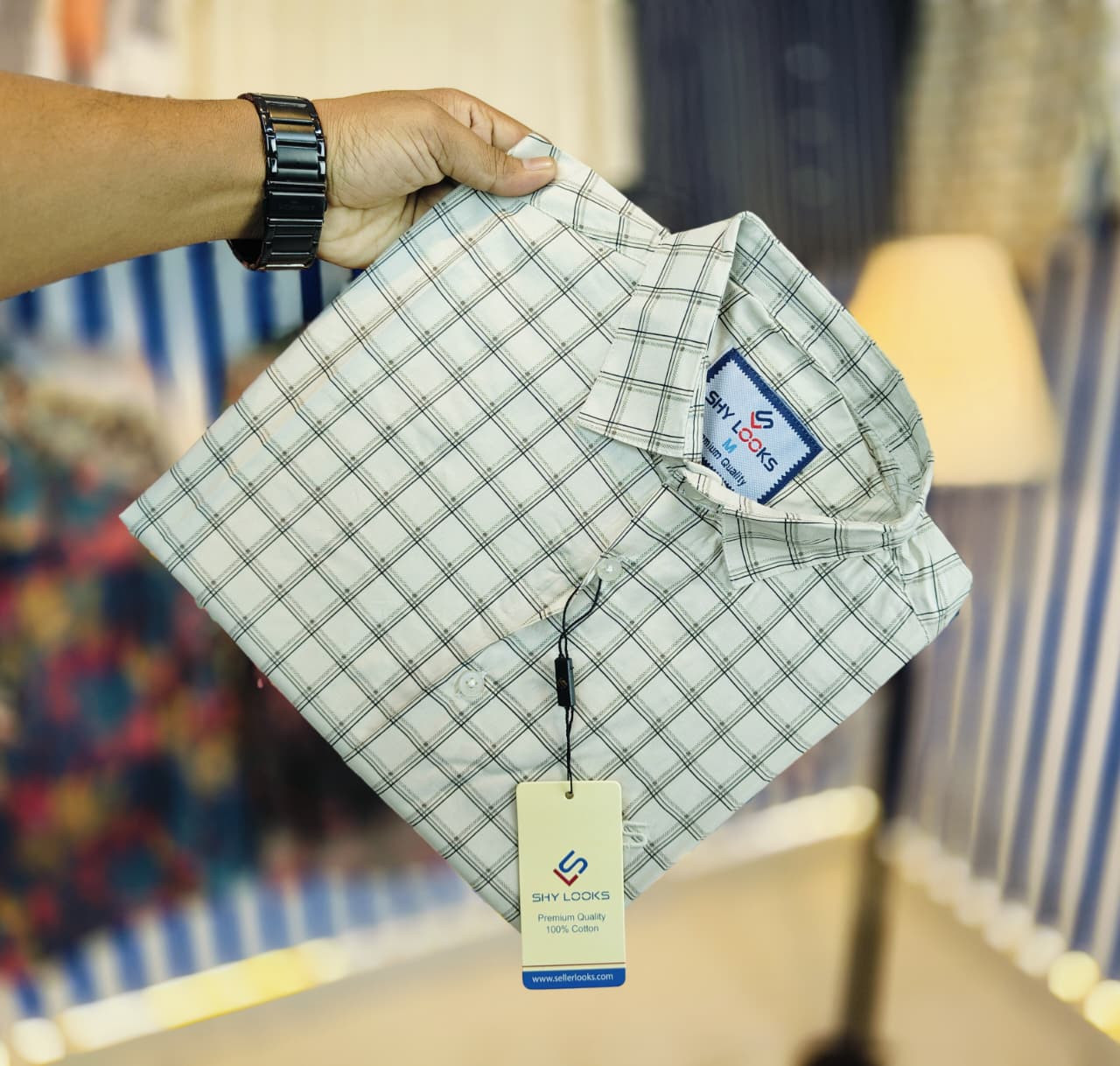 Cotton full Sleeve Check & Print Shirt for Men's -S || 6016